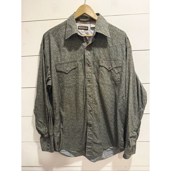 Stetson | Shirts | Stetson Western Shirt Mens Large Olive Green Blue ...